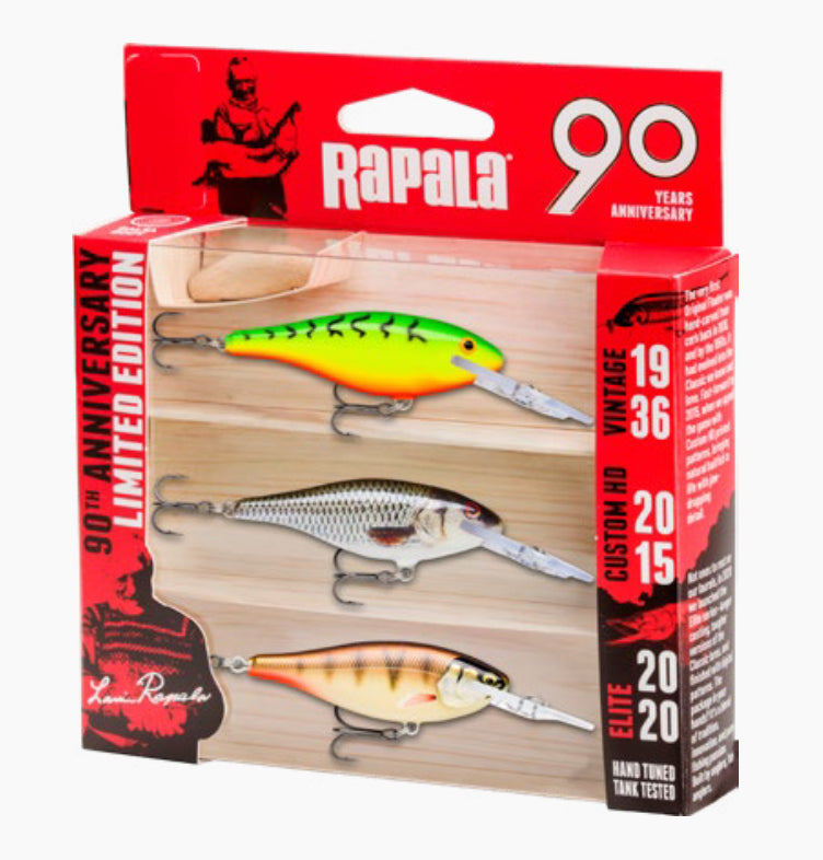 Rapala 90 Years R90 Shad Rap Mid Bright Plug Assortment 3-Pack